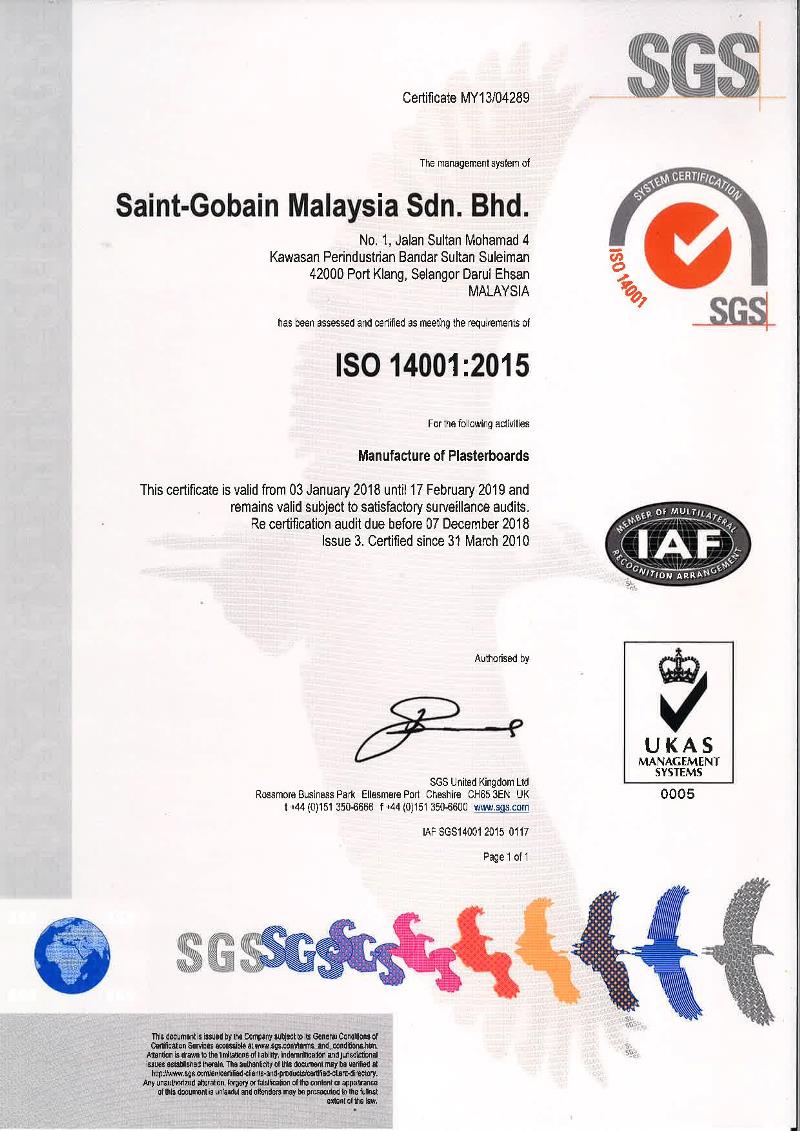 GYPROC MALAYSIA AWARDED THE ISO 14001:2015 CERTIFICATION | Saint-Gobain ...